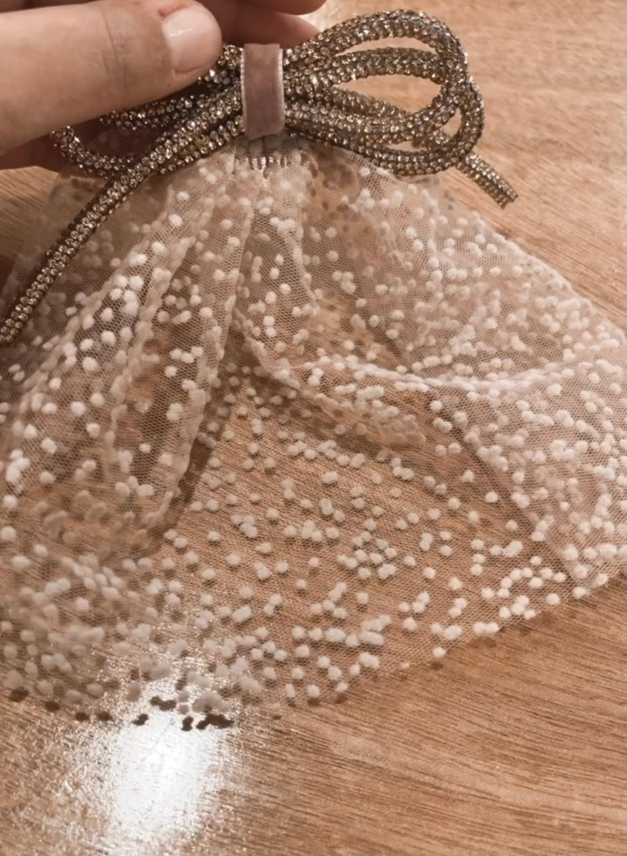 Dusty Pink Flocked Mesh Doily with Rhinestones Bow – Lev Couture